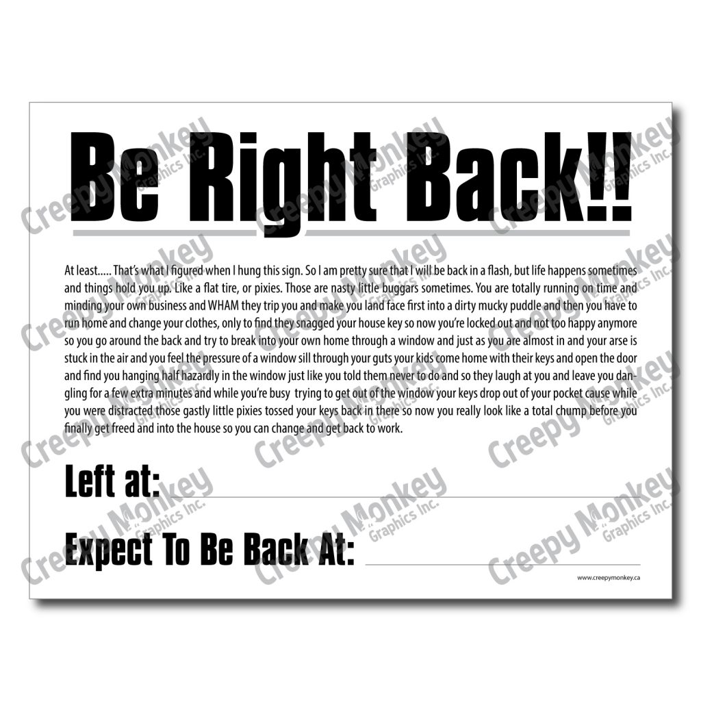 Be Right Back – Printable Sign – Creepy Monkey